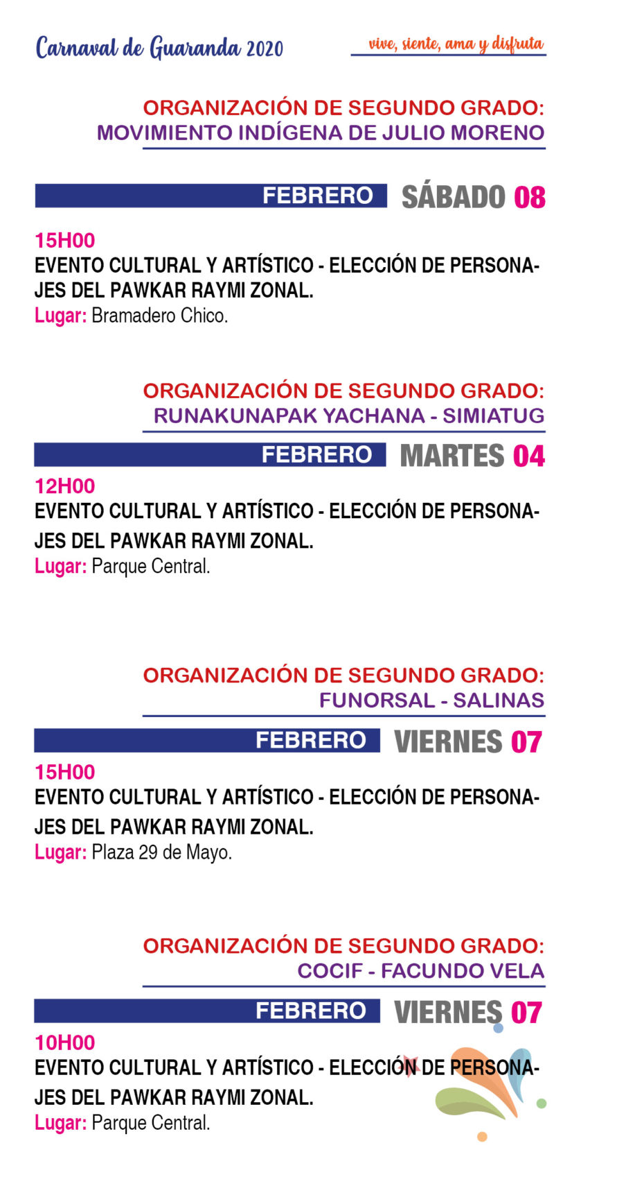 PROGRAMA 2020 ALTA CALIDAD CARNAVAL 202030 – Guaranda